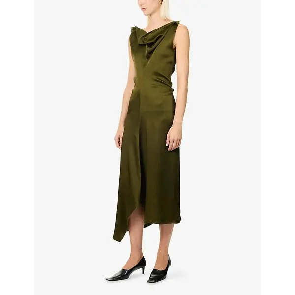 Victoria Beckham Tailored Draped Crepe-back Satin Midi Dress - Marsh Green