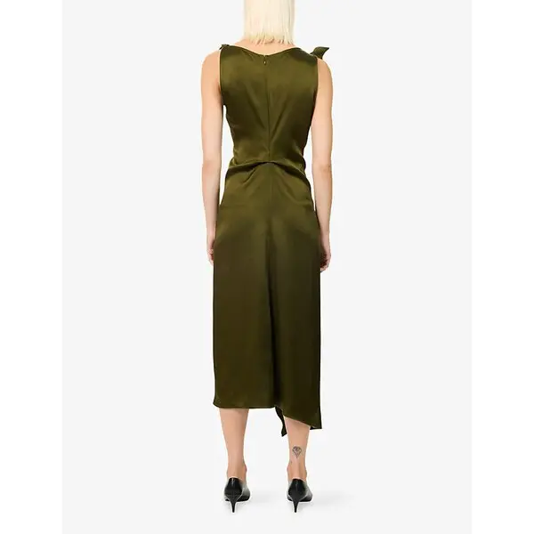 Victoria Beckham Tailored Draped Crepe-back Satin Midi Dress - Marsh Green
