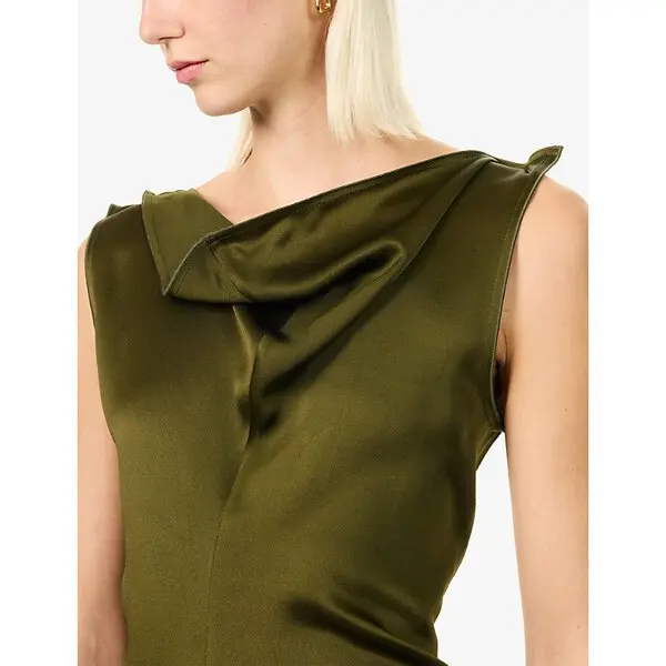 Victoria Beckham Tailored Draped Crepe-back Satin Midi Dress - Marsh Green