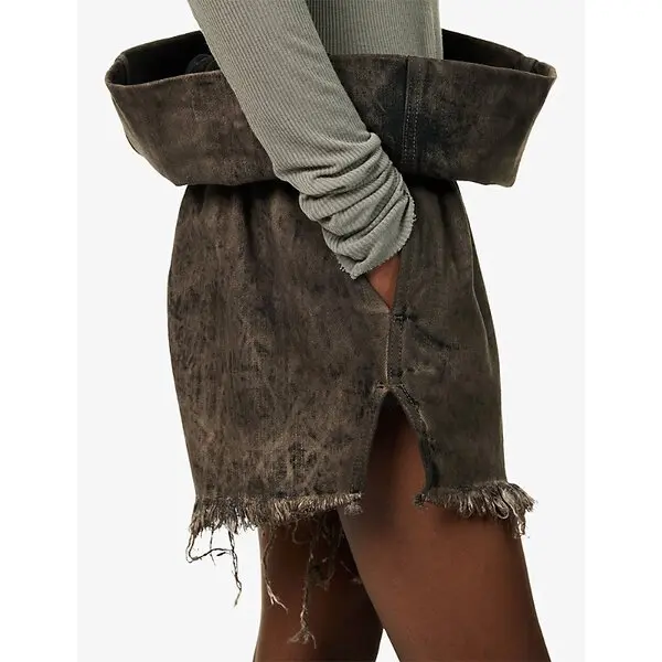 Rick Owens Crater Frayed Denim Shorts