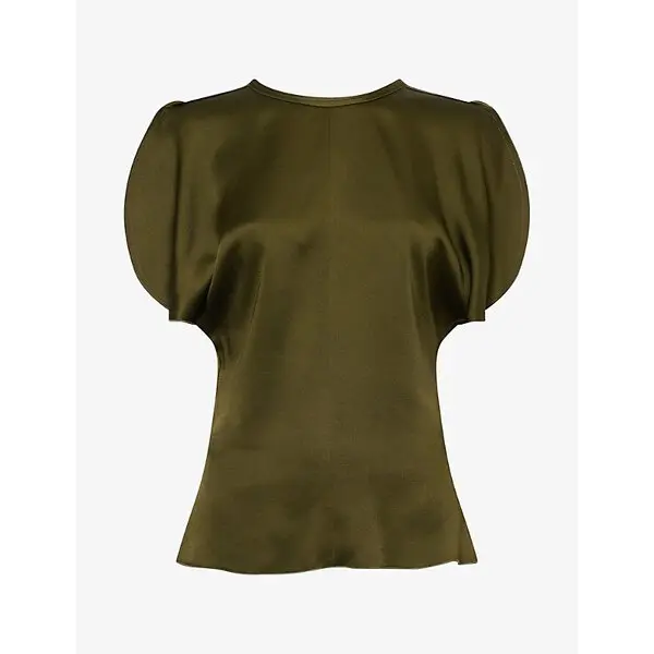 Victoria Beckham Bela Open Cap-sleeves Satin Top - Marsh Green