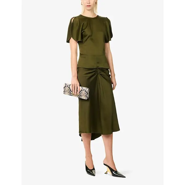 Victoria Beckham Bela Open Cap-sleeves Satin Top - Marsh Green