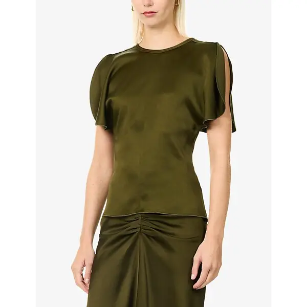 Victoria Beckham Bela Open Cap-sleeves Satin Top - Marsh Green