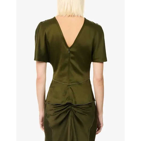 Victoria Beckham Bela Open Cap-sleeves Satin Top - Marsh Green