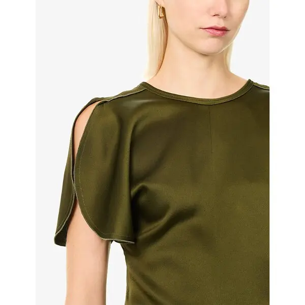 Victoria Beckham Bela Open Cap-sleeves Satin Top - Marsh Green