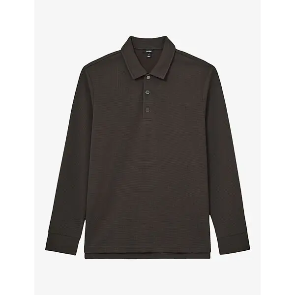 REISS Alba Long-sleeve Stretch-woven Polo - Brown