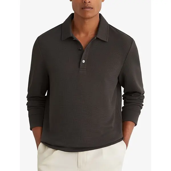 REISS Alba Long-sleeve Stretch-woven Polo - Brown