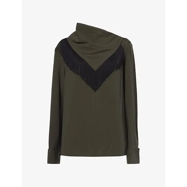 Camilla And Marc Una Drape Collar Fringe Woven Shirt