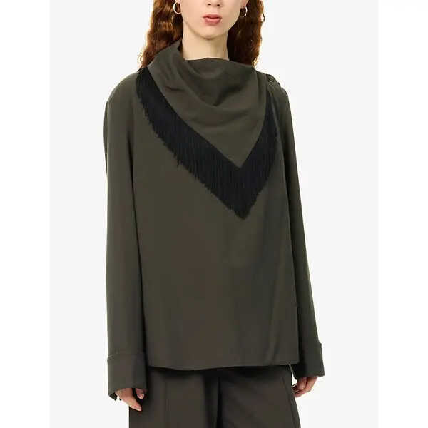 Camilla And Marc Una Drape Collar Fringe Woven Shirt
