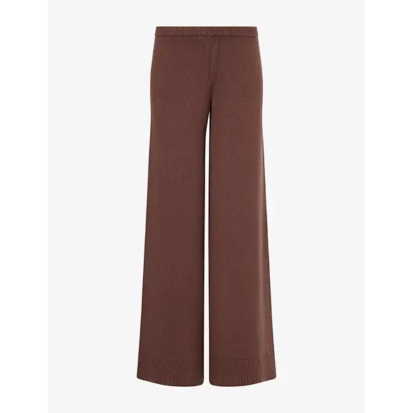 Lounge Wide-leg Ribbed-hem Wool-blend Trousers - Chocolate