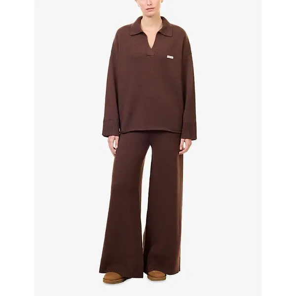 Lounge Wide-leg Ribbed-hem Wool-blend Trousers - Chocolate