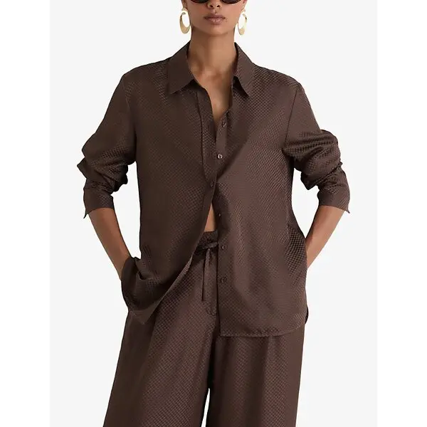 REISS Aliana Jacquard Long-sleeve Silk Shirt