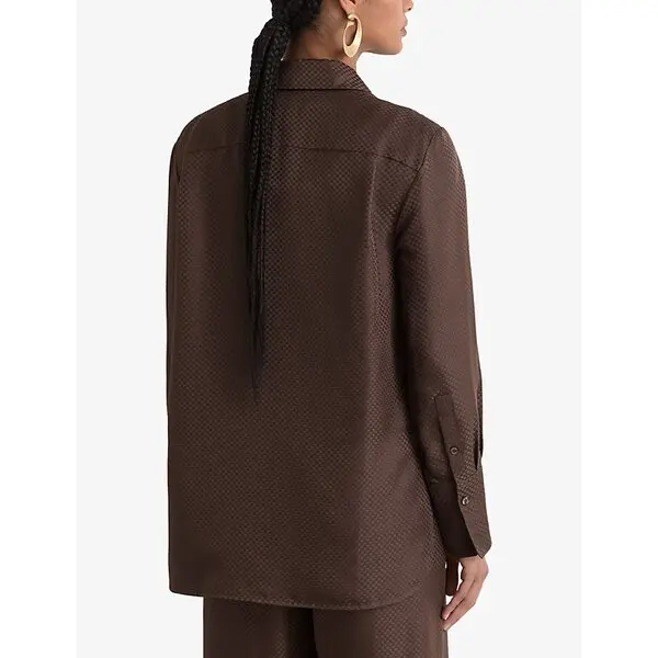 REISS Aliana Jacquard Long-sleeve Silk Shirt