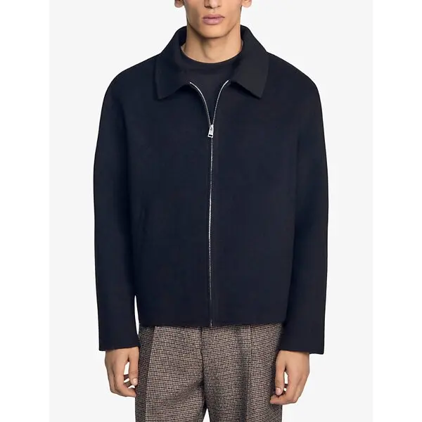 Sandro Collared Zip-up Wool -blend Jacket - Black
