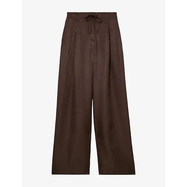 REISS Aliana Drawstring-waist Wide-leg Silk Trousers - Mocha Brown