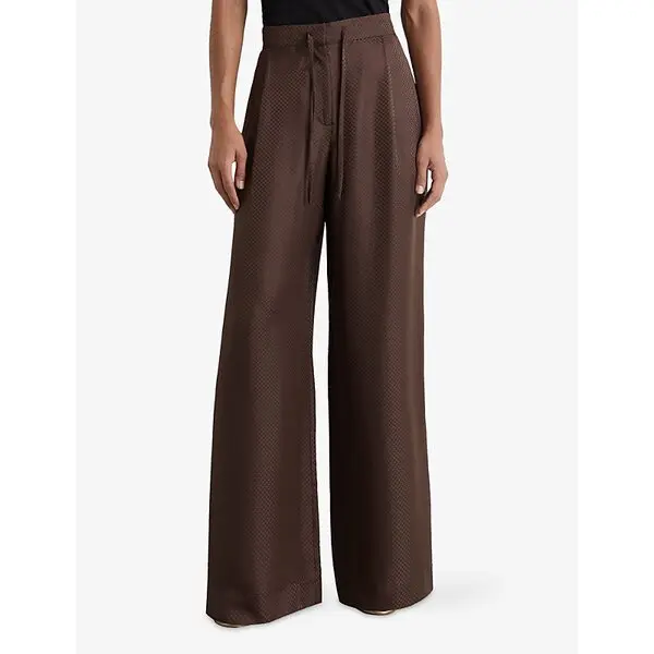 REISS Aliana Drawstring-waist Wide-leg Silk Trousers