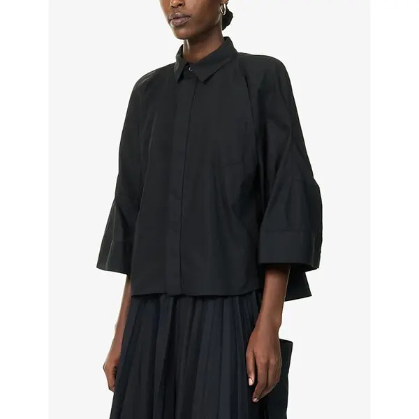 Sacai Oversize Cropped Cotton-blend Shirt
