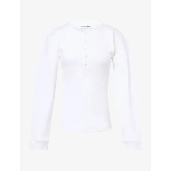 Victoria Beckham Hazel Ribbed Long-sleeve Cotton Top - White