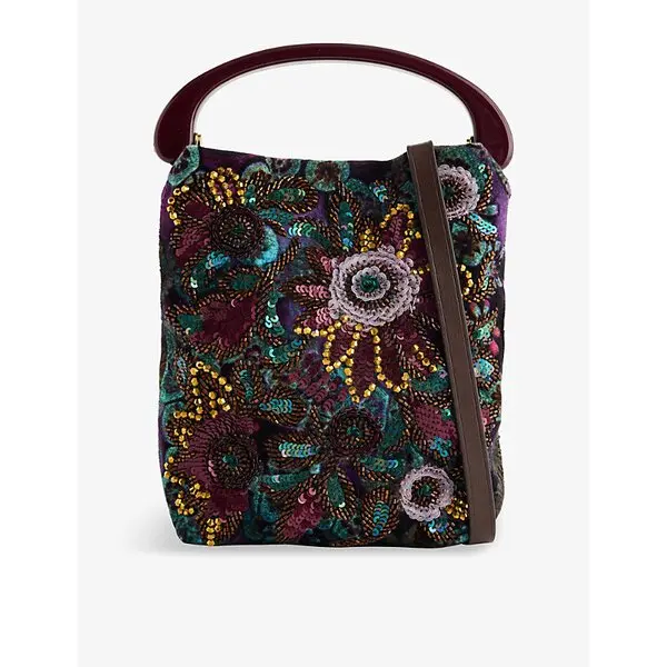 Dries Van Noten Floral-embroidered Micro Woven Top-handle Bag
