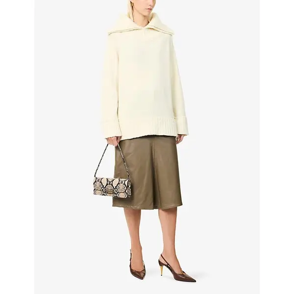 Victoria Beckham Kick-detail Leather Midi Skirt