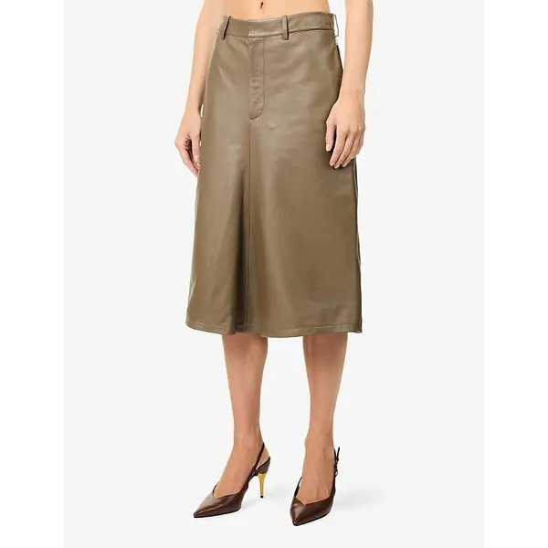 Victoria Beckham Kick-detail Leather Midi Skirt