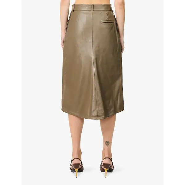 Victoria Beckham Kick-detail Leather Midi Skirt