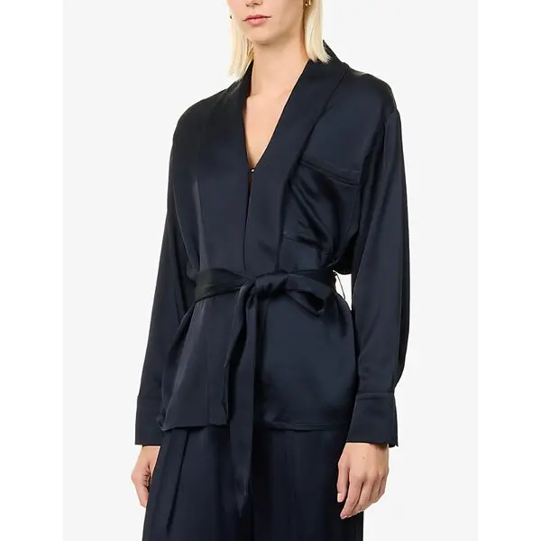 Victoria Beckham Alba Tie-belt Crepe-back Satin Blouse - Midnight