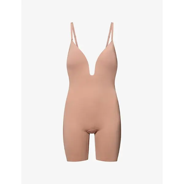 Spanx Shape™ Plunge-neck Mid-thigh Bodysuit - Chai