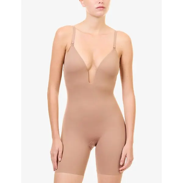 Spanx Shape™ Plunge-neck Mid-thigh Bodysuit - Chai