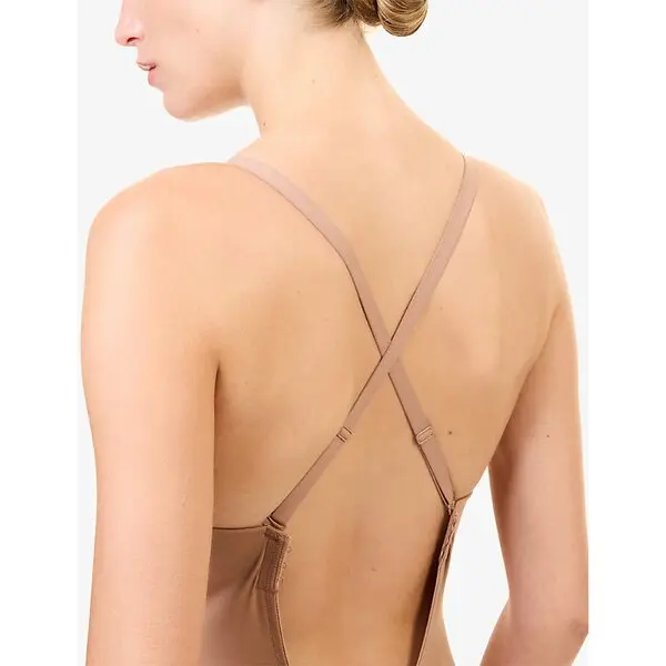 Spanx Shape™ Plunge-neck Mid-thigh Bodysuit - Chai