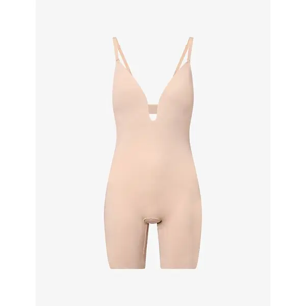 Spanx Shape™ Plunge-neck Mid-thigh Bodysuit - Chai