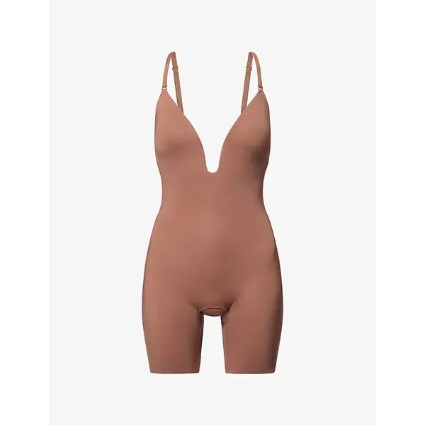 Spanx Shape™ Plunge-neck Mid-thigh Bodysuit - Ganache