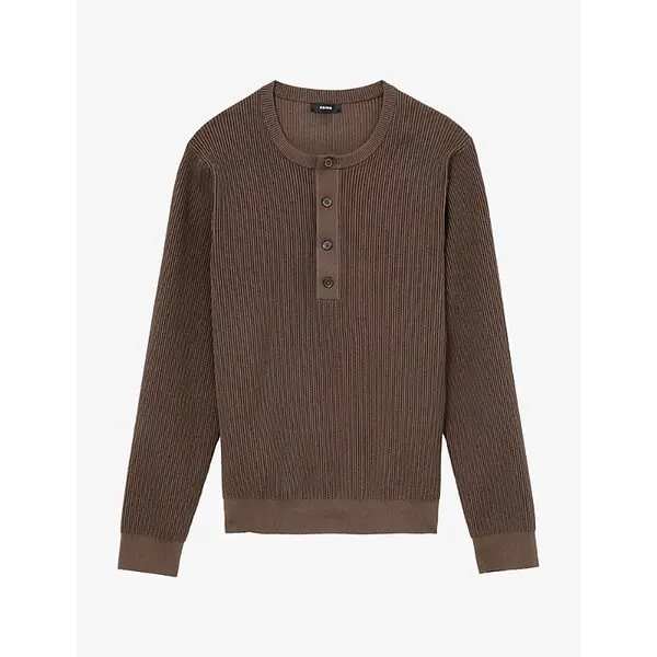 REISS Declan Long-sleeve Stretch-knit Henley Top