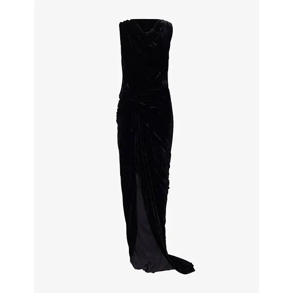 Rick Owens Strutter Draped Velvet Maxi Dress