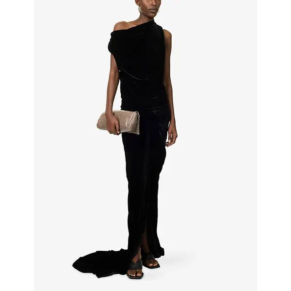Rick Owens Strutter Draped Velvet Maxi Dress