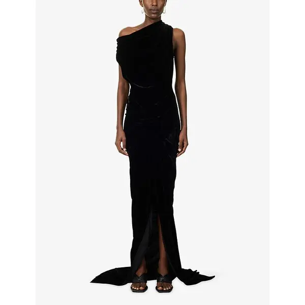 Rick Owens Strutter Draped Velvet Maxi Dress