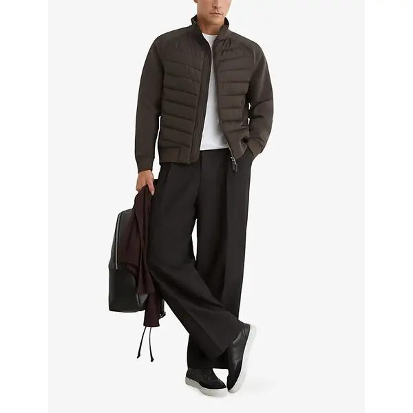 REISS Calvorn Hybrid Quilted-body Cotton-blend Jacket