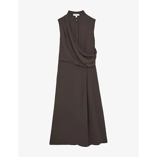 REISS Gracie Asymmetric-drape Woven Midi Dress - Dark Grey
