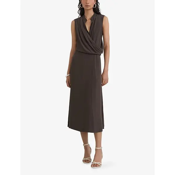 REISS Gracie Asymmetric-drape Woven Midi Dress