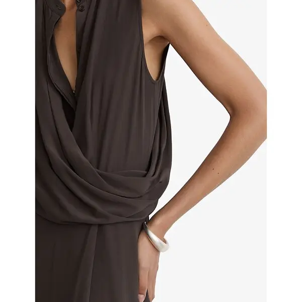 REISS Gracie Asymmetric-drape Woven Midi Dress