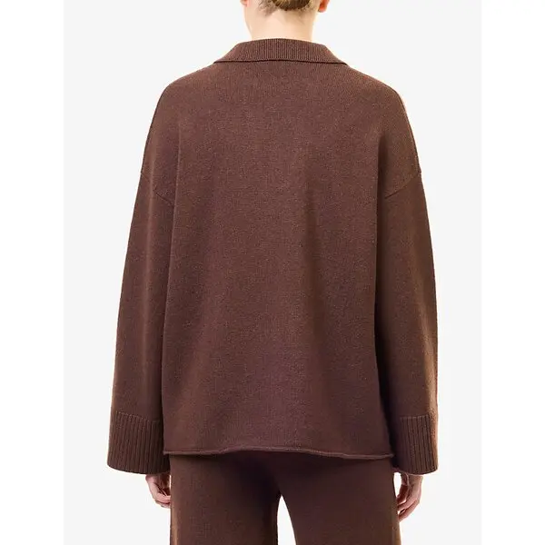 Lounge Half-placket Oversized Wool-blend Jumper - Chocolate