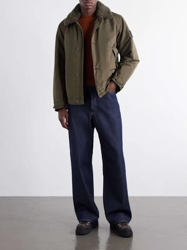 Stone Island Ghost Shearling-trimmed Padded Garment-dyed David-tc Shell Jacket