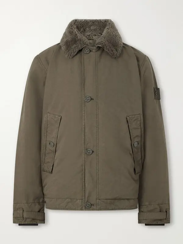Stone Island Ghost Shearling-trimmed Padded Garment-dyed David-tc Shell Jacket