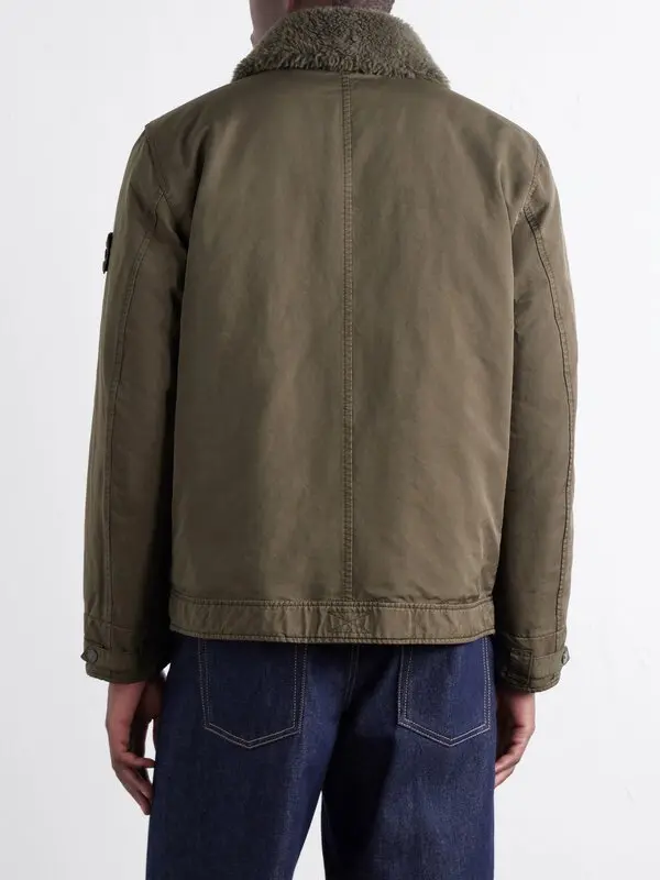 Stone Island Ghost Shearling-trimmed Padded Garment-dyed David-tc Shell Jacket
