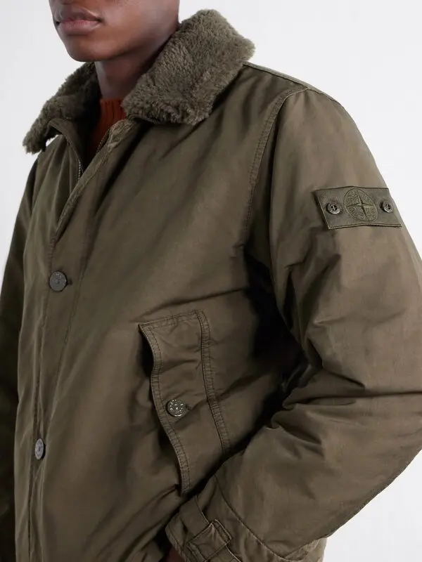 Stone Island Ghost Shearling-trimmed Padded Garment-dyed David-tc Shell Jacket
