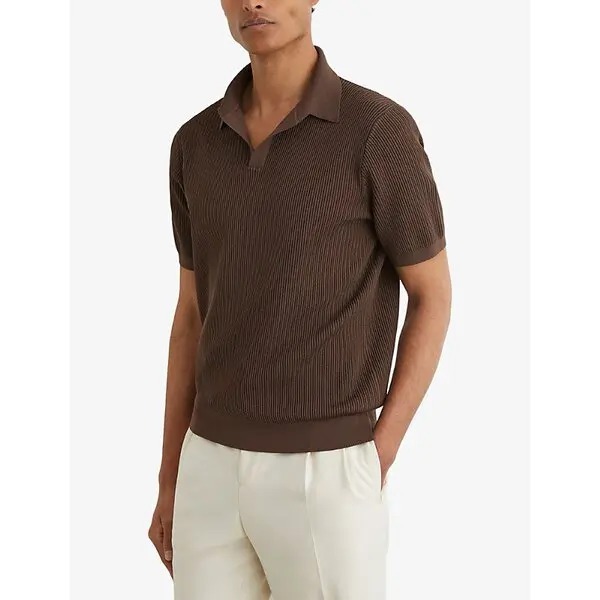 REISS Sailor Ribbed Open-collar Stretch-knit Polo