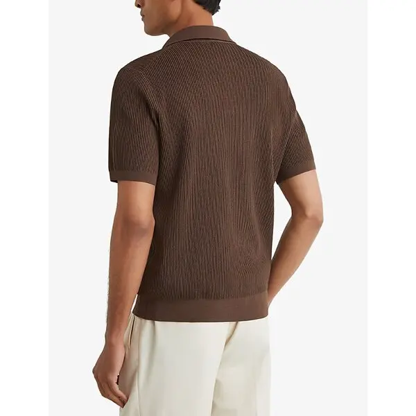 REISS Sailor Ribbed Open-collar Stretch-knit Polo