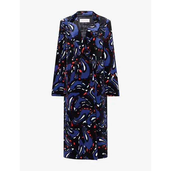 Dries Van Noten Graphic-print Longline Cotton-velvet Coat