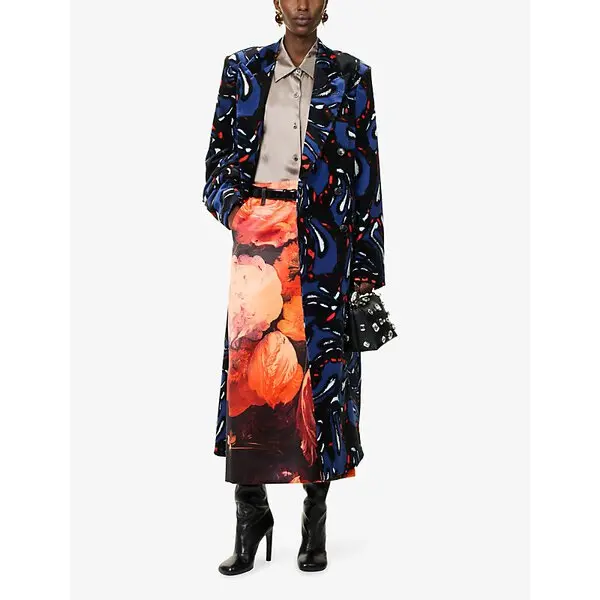 Dries Van Noten Graphic-print Longline Cotton-velvet Coat