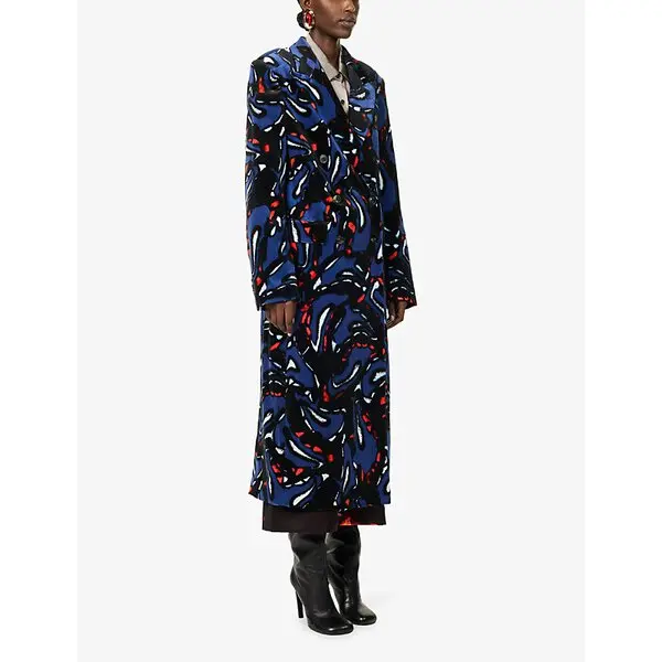 Dries Van Noten Graphic-print Longline Cotton-velvet Coat